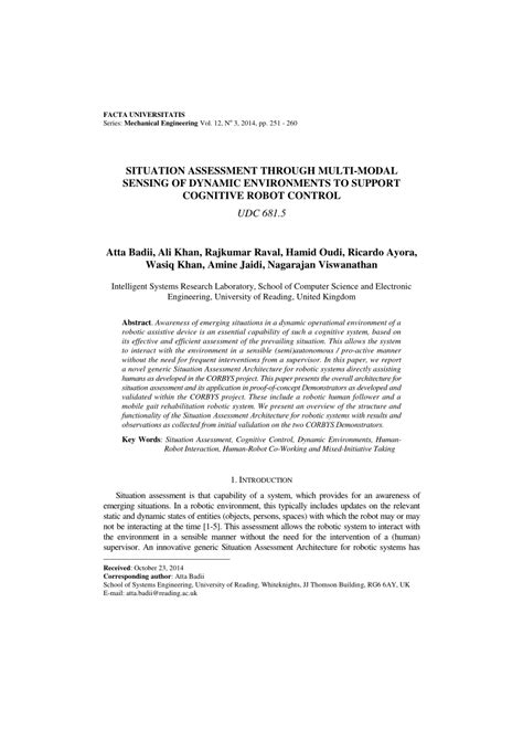 Pdf Situation Assessment Through Multi Modal Sensing Of Dynamic Environments To Support