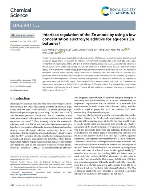 Pdf Interface Regulation Of The Zn Anode By Using A Low Concentration