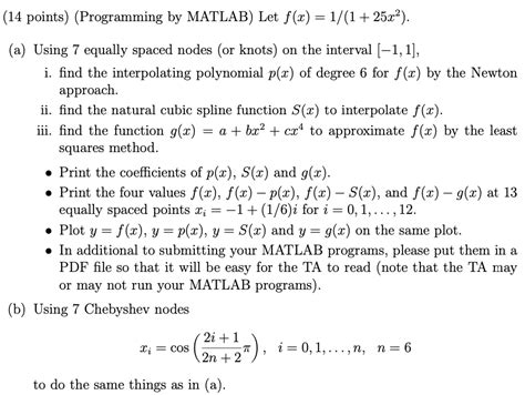 solved 14 points programming by matlab let f x