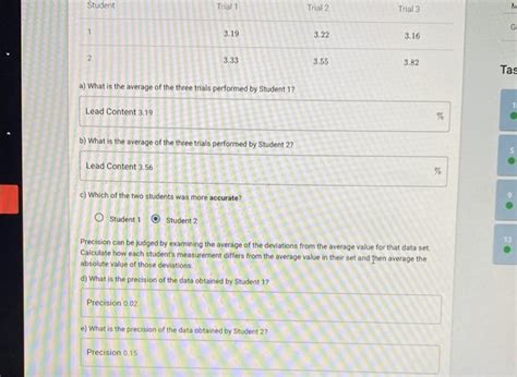 Solved A What Is The Average Of The Three Trials Performed
