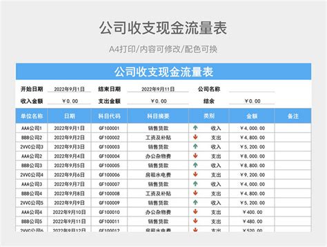 公司收支现金流量表 包站长