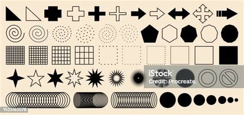 기하학적 모양의 큰 세트 디자인 웹 빈티지 광고 상업 배너 포스터 전단지 광고판 판매를위한 복고풍 요소 트렌디 한 하프 톤 벡터 기하학적 모양의 컬렉션 0명에 대한 스톡