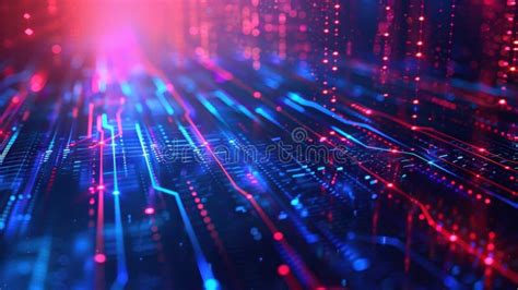 Neon Blue And Red Abstract Depicting Cybersecurity With Dynamic Firewalls And Data Streams Stock