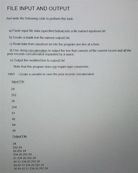 Solved File Input And Output Just Write The Following Code