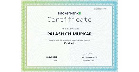 Palash Chimurkar On Linkedin Hackerrank Skill Certificate