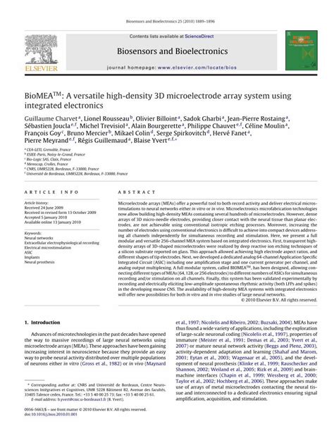 Pdf Biomea™ A Versatile High Density 3d Microelectrode Array System Using Integrated