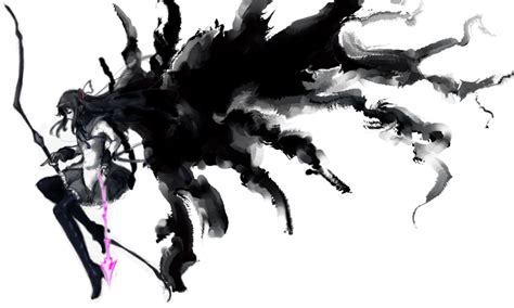 Safebooru 1girl Akemi Homura Black Hair Bow Weapon Greyscale Hair