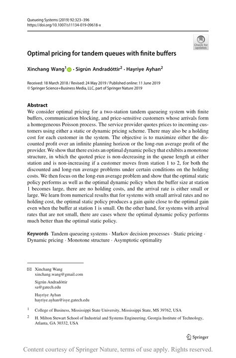 Optimal Pricing For Tandem Queues With Finite Buffers Request Pdf