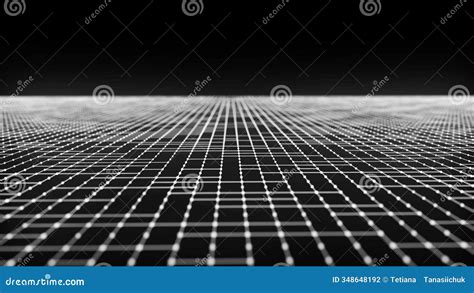 Abstract Wireframe Landscape Vector Perspective Grid On Dark Background Stock Illustration