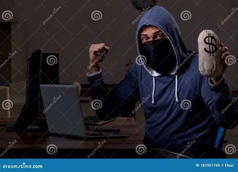 Male Hacker Hacking Security Firewall Late In Office Stock Image Image Of Data Crime 187951745