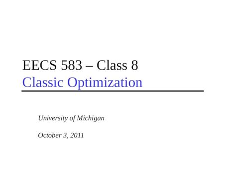 Ppt Eecs Class Classic Optimization Dokumen Tips