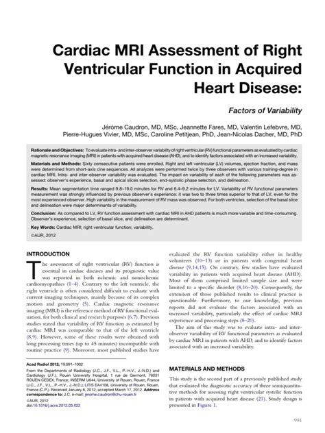 Cardiac Mr Assessment Of Right Ventricular Function In Acquired Heart Disease Factors Of