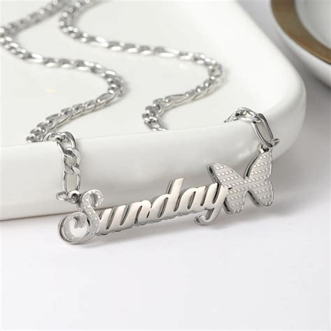 Nameplate Necklace Silver Name Plate Necklace Stainless Steel Double