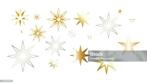 다양한 모양과 크기를 가진 황금 별의 컬렉션 세트 흰색 배경에 벡터 그림입니다 금색에 대한 스톡 벡터 아트 및 기타 이미지 금색 다양 별 모양 Istock