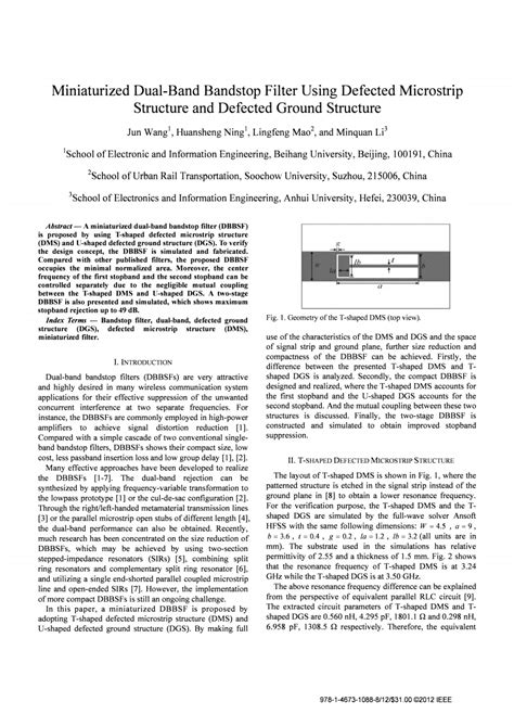 Pdf Miniaturized Dual Band Bandstop Filter Using Defected Microstrip Structure And Defected