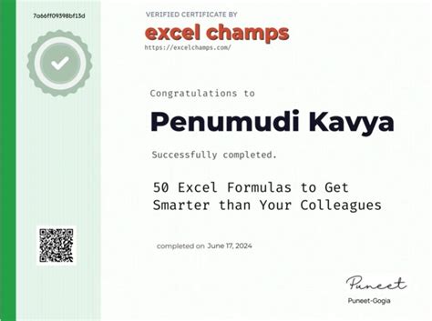 Penumudi Kavya Bindhu On Linkedin Hey All I Received A Certificate From Excel Champs For
