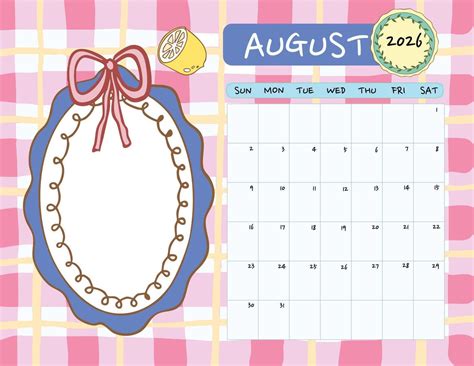 Agosto 2026 Calendario Con Linda Nota Marco En Rosado Guingán