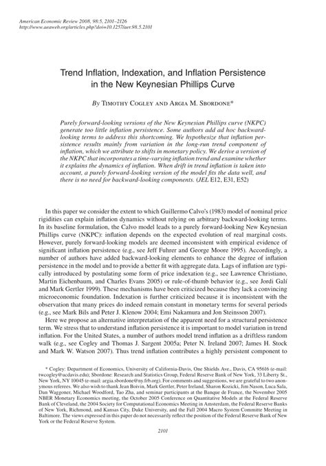 Pdf Trend Inflation Indexation And Inflation Persistence In The New Keynesian Phillips Curve