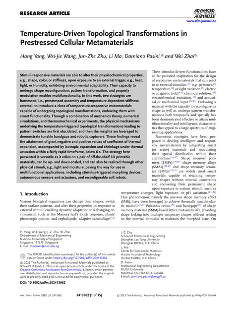 Pdf Temperature‐driven Topological Transformations In Prestressed Cellular Metamaterials