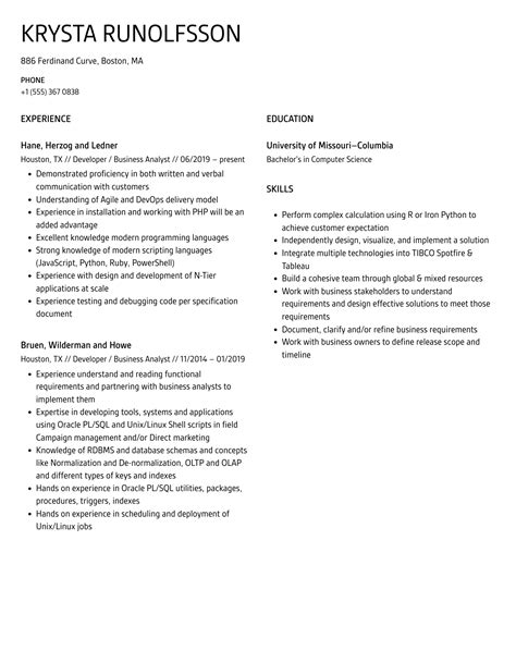 Developer Business Analyst Resume Samples Velvet Jobs
