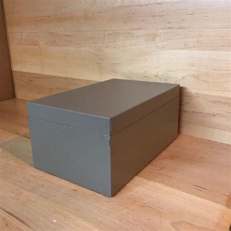 Vintage Large Index Card File Box Midcentury Oversized Capacity Brown Steel Industrial Note Bill
