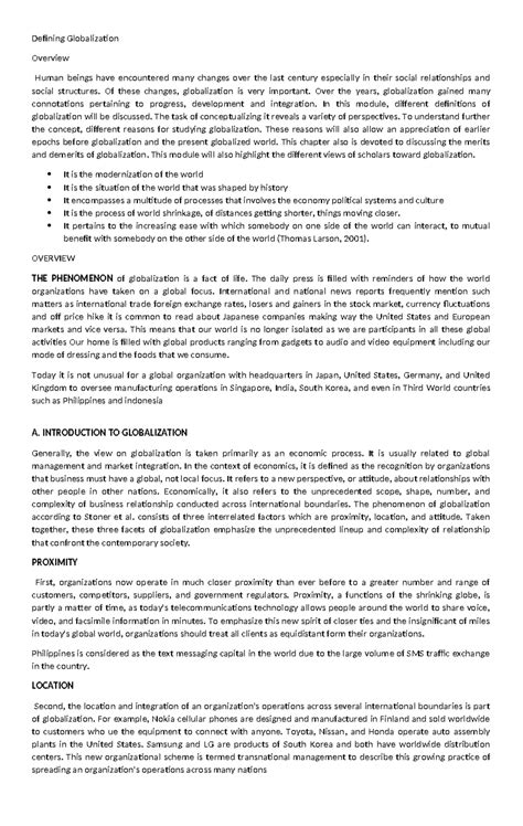 Defining Globalization Defining Globalization Overview Human Beings Defining Globalization Defining Globalization Overview Human Beings