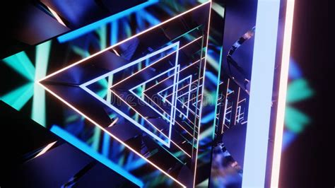 Abstract Illustration Colorful Neon Visual Dynamic Loop Background Of Endless Triangle Tunnel