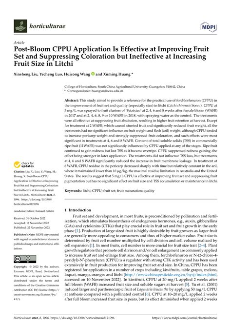PDF Post Bloom CPPU Application Is Effective At Improving Fruit Set And Suppressing Coloration
