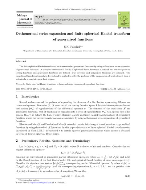 Pdf Orthonormal Series Expansion And Finite Spherical Hankel