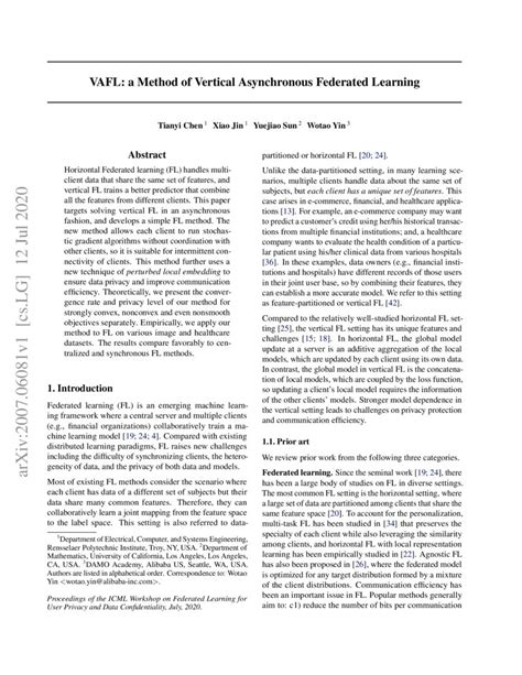 Vafl A Method Of Vertical Asynchronous Federated Learning Deepai