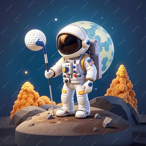 Premium Photo An Astronaut With A Golf Ball On His Head