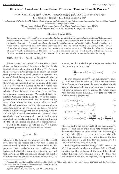 Pdf Effects Of Cross Correlation Colour Noises On Tumour Growth Process