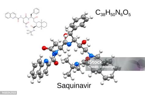프로테아제 억제제 항레트로바이러스 약물 사퀴나비르의 화학식 골격식 및 3d 볼 앤 스틱 모델 0명에 대한 스톡 사진 및 기타 이미지 Istock