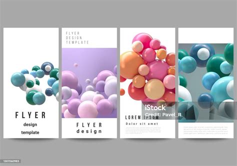 전단지의 벡터 레이아웃 웹 사이트 광고 디자인배너 템플릿 수직 전단지 디자인 웹 사이트 장식 다채로운 3d 구체 광택 거품 공과 추상적 인 미래 배경 0명에 대한 스톡 벡터