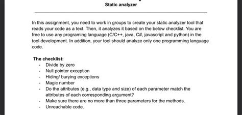 Static Analyzer In This Assignment You Need To Work