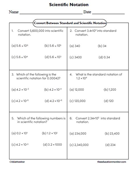 Scientific Notation Eighth Grade Math Worksheet Edumonitor Science