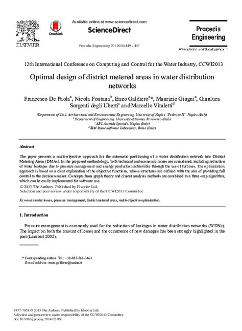 Pdf Optimal Design Of District Metered Areas In Water Distribution Networks