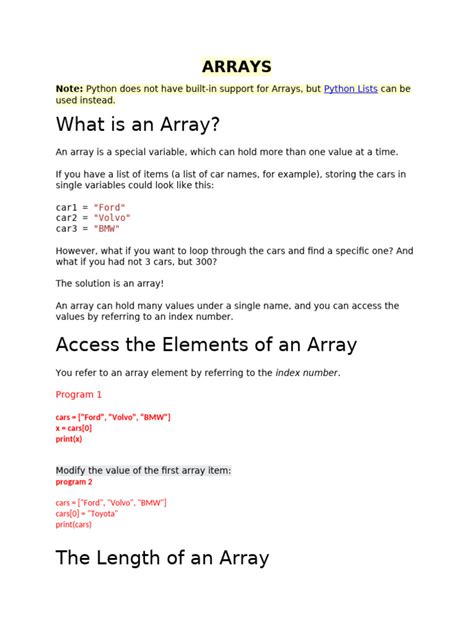 Arrays In Python Pdf Computer Programming Software Engineering