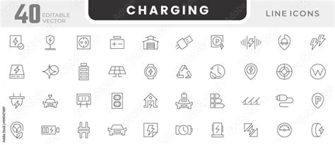 Charging Line Icon Set Electric Car Ev Charging Power Hybrid Eco Friendly Battery Charging