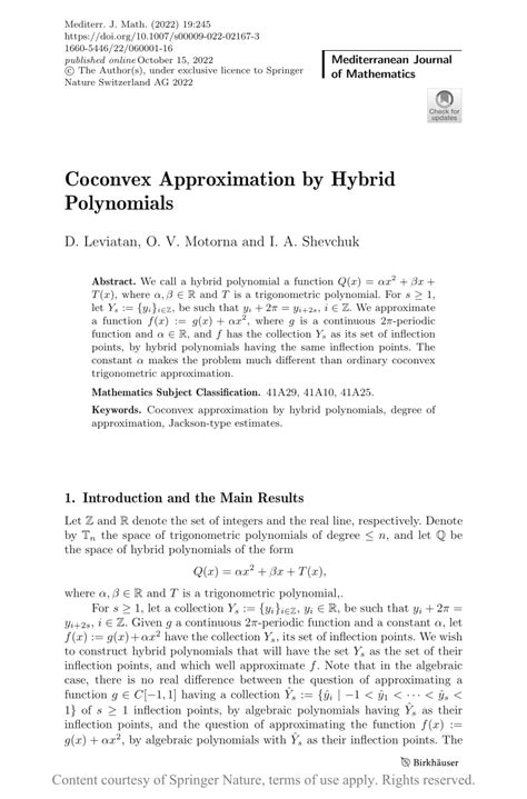 Coconvex Approximation By Hybrid Polynomials Request Pdf