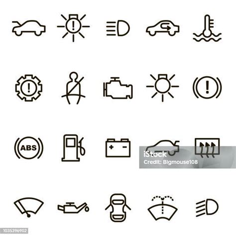 자동차 대시보드 표시 검은 얇은 선 아이콘 세트입니다 벡터 가솔린에 대한 스톡 벡터 아트 및 기타 이미지 가솔린 개념 검은색 Istock