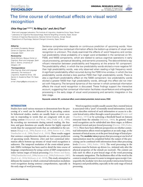 Pdf The Time Course Of Contextual Effects On Visual Word Recognition