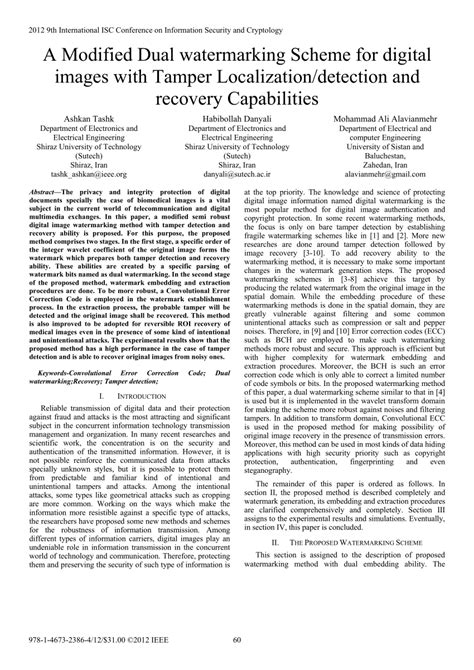 Pdf A Modified Dual Watermarking Scheme For Digital Images With Tamper Localization Detection