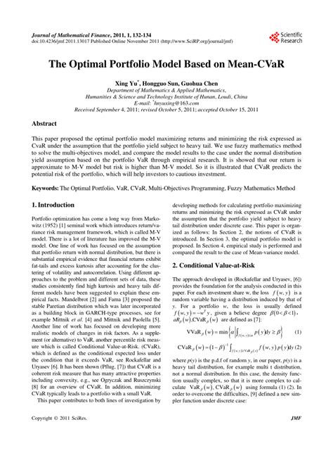 Pdf The Optimal Portfolio Model Based On Mean Cvar