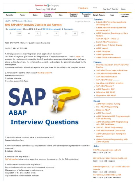Pdf 1000 Sap Abap Interview Questions And Answers Abap Interview