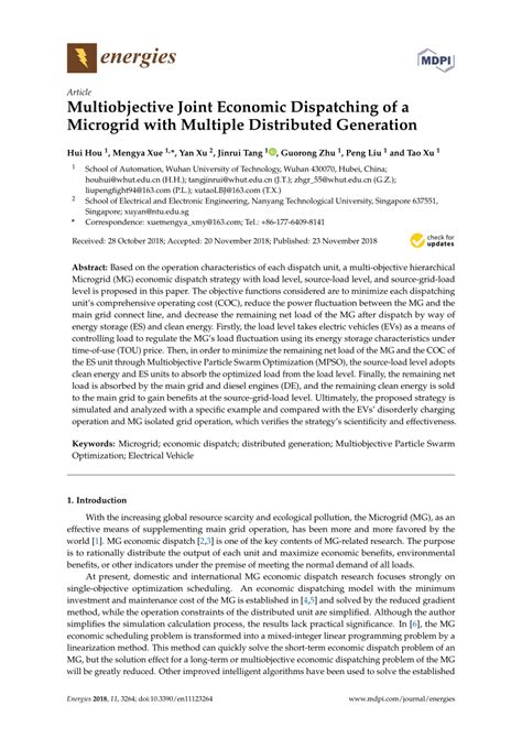 Pdf Multiobjective Joint Economic Dispatching Of A Microgrid With Multiple Distributed Generation