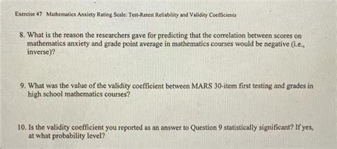 Solved Test Retest Reliability And Validity Coefficients