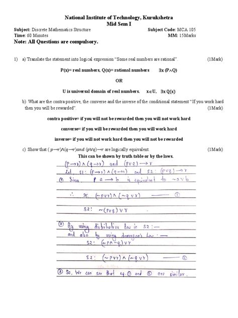 Dm Mid Sem 1 Solution Pdf Applied Mathematics Mathematical Analysis