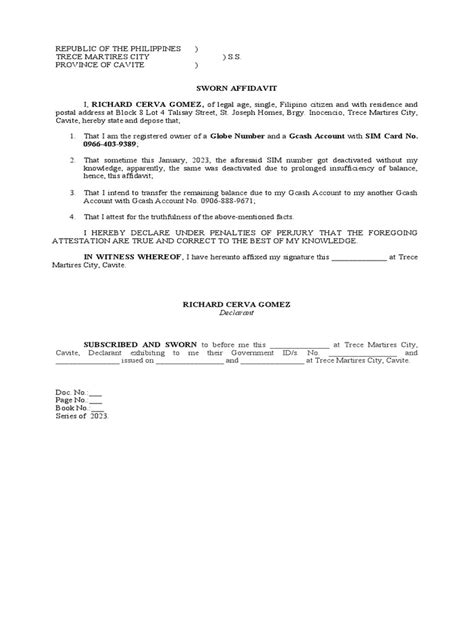 Sworn Affidavit Pdf