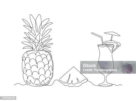 추상 피나 콜라다 칵테일과 파인애플 과일과 슬라이스 아나나 연속 단일 한 선 아트 손 그리기 스케치 로고 0명에 대한 스톡 벡터 아트 및 기타 이미지 Istock